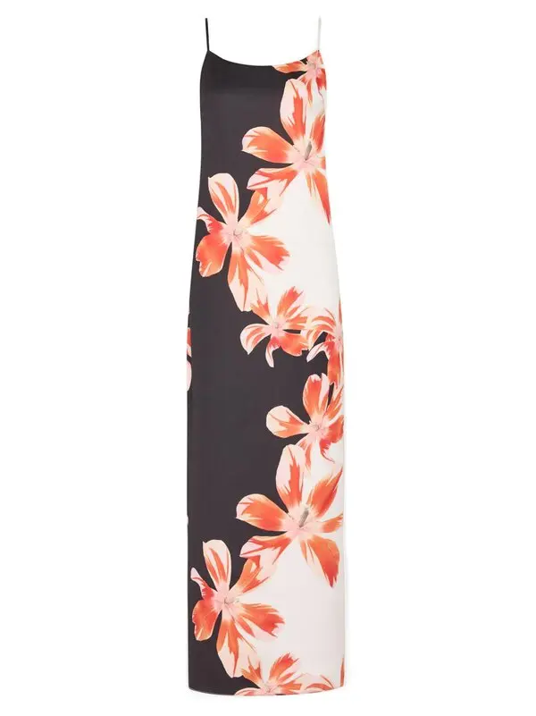 MILLY Lily Tropical Print Slip Maxi Dress - Black