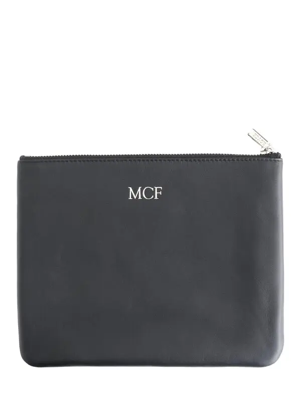 ROYCE NEW YORK Leather Zippered Organizer Pouch - Black