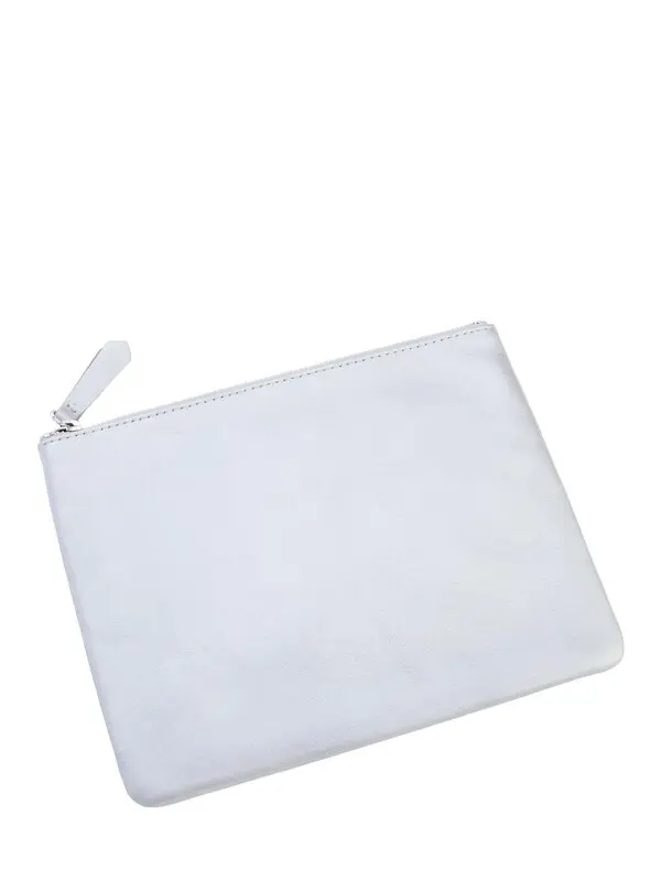 ROYCE NEW YORK Leather Zippered Organizer Pouch - Silver