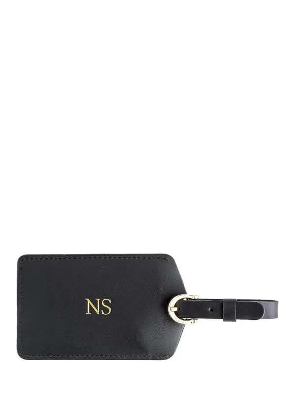 ROYCE NEW YORK Handcrafted Leather Luggage Tag With Privacy Flap - Black