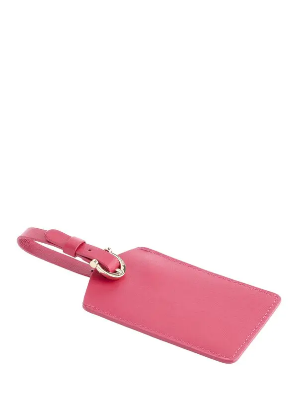 ROYCE NEW YORK Handcrafted Leather Luggage Tag With Privacy Flap - Magenta