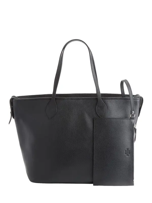 ROYCE NEW YORK Pebbled Grain Wide Tote Bag With Wristlet - Black