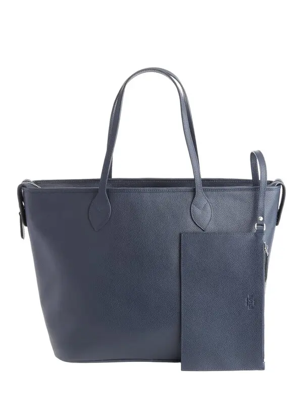 ROYCE NEW YORK Pebbled Grain Wide Tote Bag With Wristlet - Blue