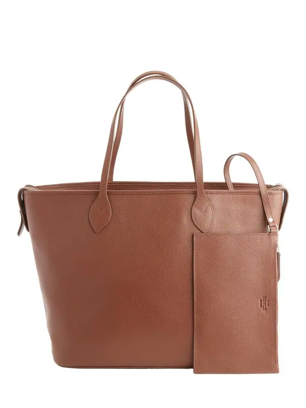 ROYCE NEW YORK Pebbled Grain Wide Tote Bag With Wristlet - Tan