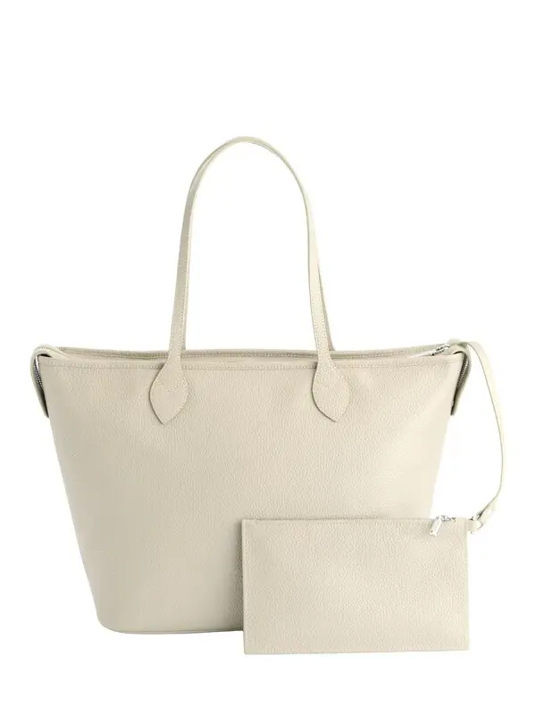 ROYCE NEW YORK Pebbled Grain Wide Tote Bag With Wristlet - Taupe