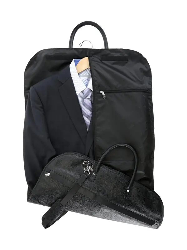 ROYCE NEW YORK Pebble Grain Leather Garment Bag Suitcase - Black