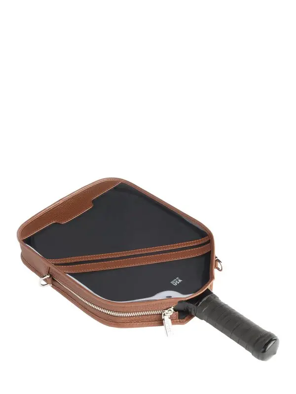 ROYCE NEW YORK Leather Pickleball Paddle Cover With Removable Strap - Tan
