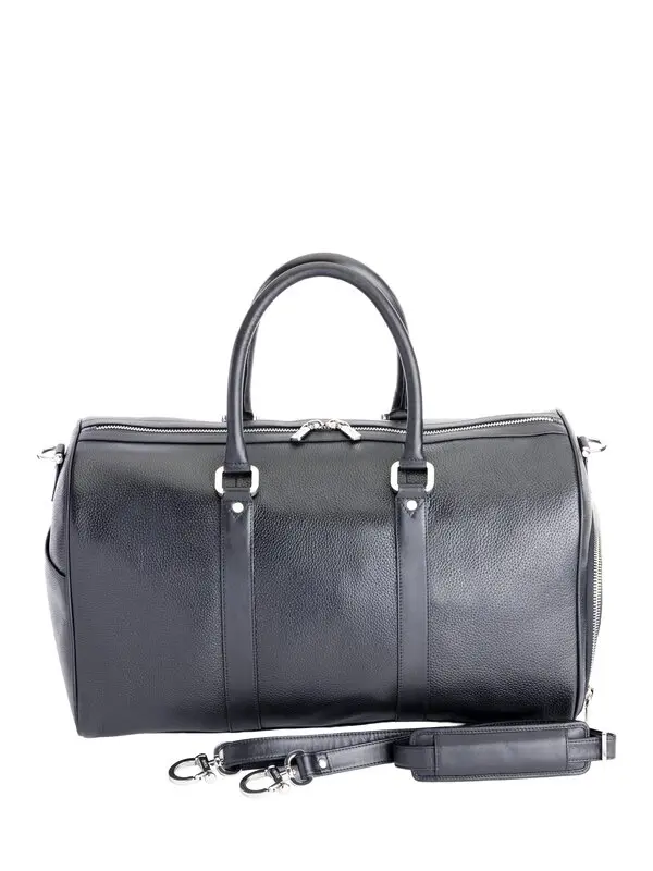 ROYCE NEW YORK Leather Weekender Duffel Bag With Shoe Compartment - Black