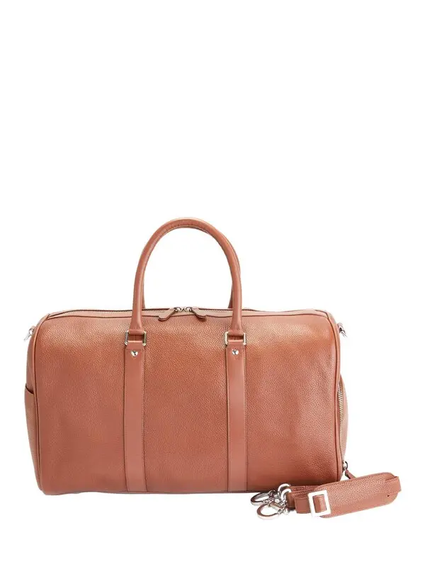 ROYCE NEW YORK Leather Weekender Duffel Bag With Shoe Compartment - Tan