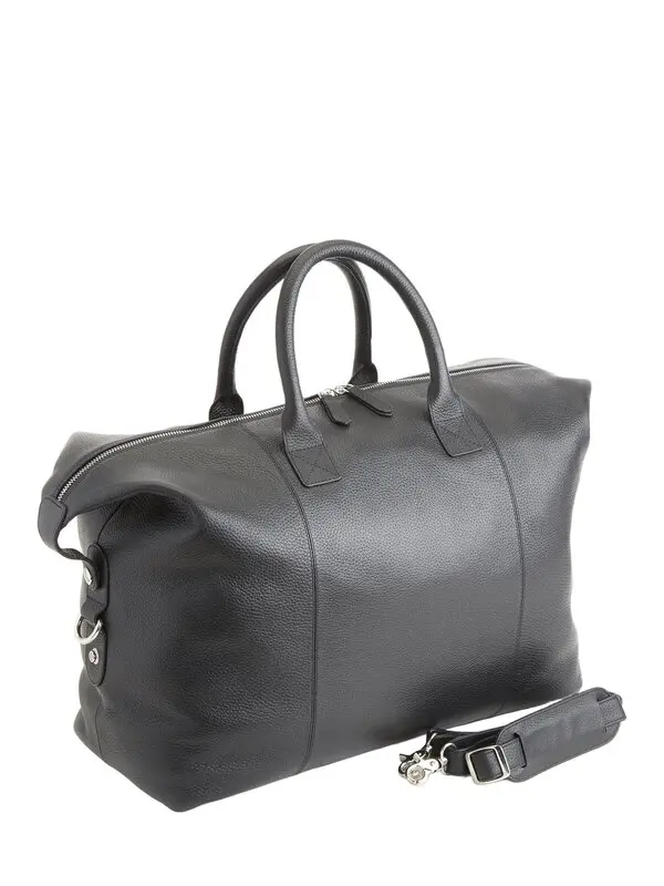 ROYCE NEW YORK Pebble Grain Leather Weekender Duffel Bag - Black
