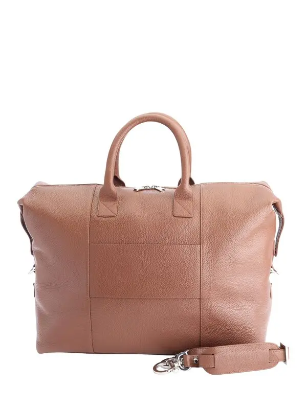 ROYCE NEW YORK Pebble Grain Leather Weekender Duffel Bag - Taupe