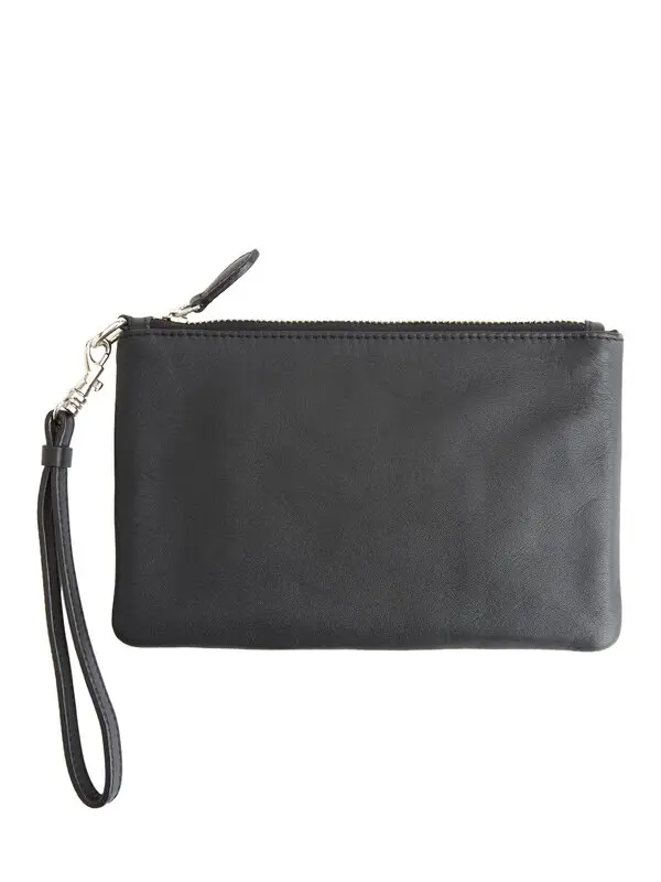 ROYCE NEW YORK Zippered Wristlet Wallet In American Nappa Leather - Black