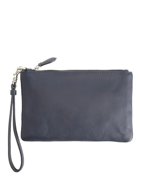 ROYCE NEW YORK Zippered Wristlet Wallet In American Nappa Leather - Blue