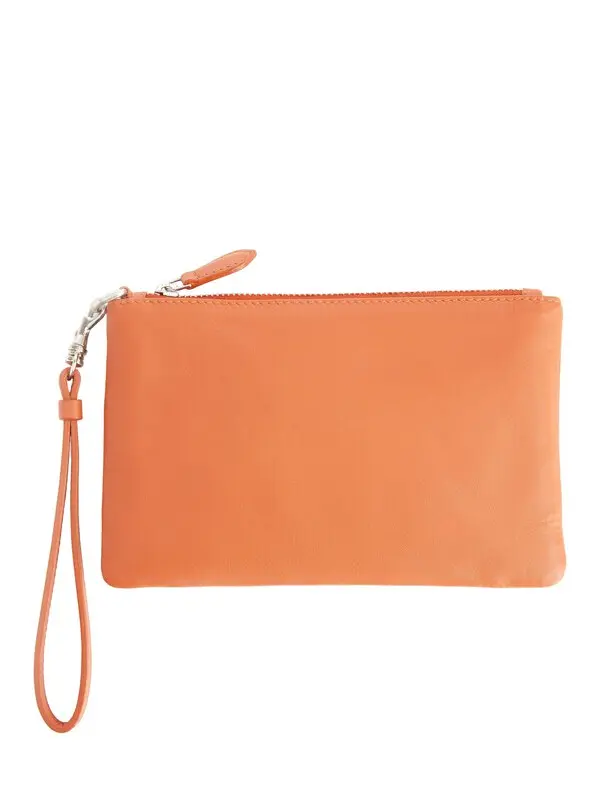 ROYCE NEW YORK Zippered Wristlet Wallet In American Nappa Leather - Orange