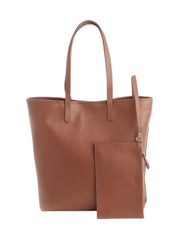 ROYCE NEW YORK Tall Leather Tote Bag With Detachable Wristlet - Tan