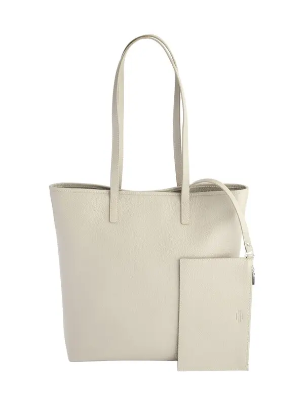 ROYCE NEW YORK Tall Leather Tote Bag With Detachable Wristlet - Taupe