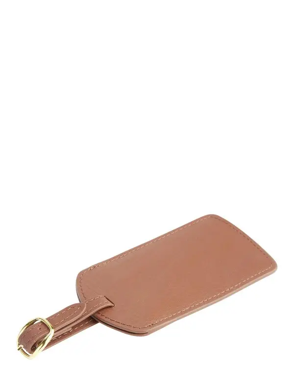 ROYCE NEW YORK Classic Leather Luggage Tag With Buckle And Monogram Option - Tan