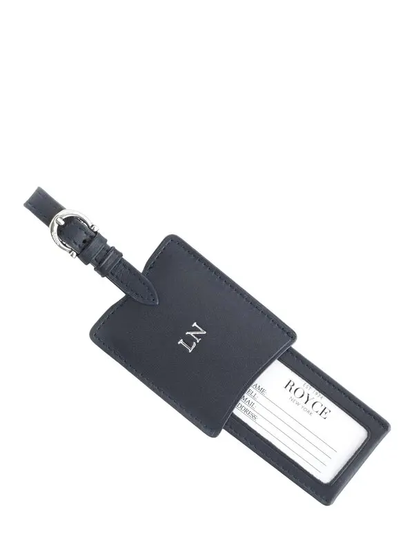 ROYCE NEW YORK Leather Luggage Tag With Retractable Flap - Black