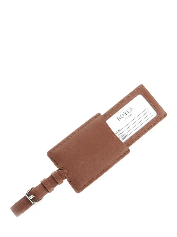 ROYCE NEW YORK Leather Luggage Tag With Retractable Flap - Tan