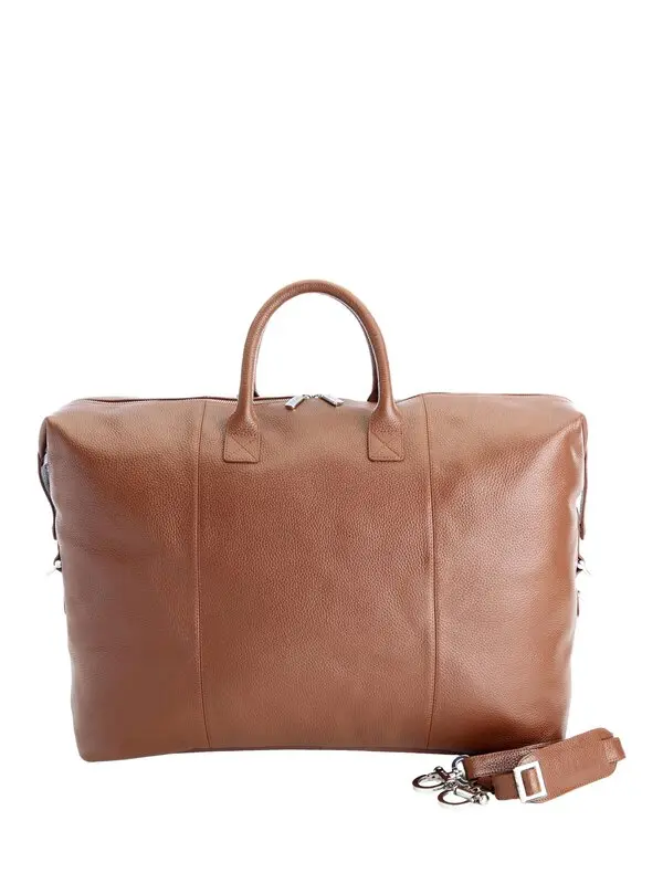 ROYCE NEW YORK Pebble Leather Weekender Duffel Bag - Tan