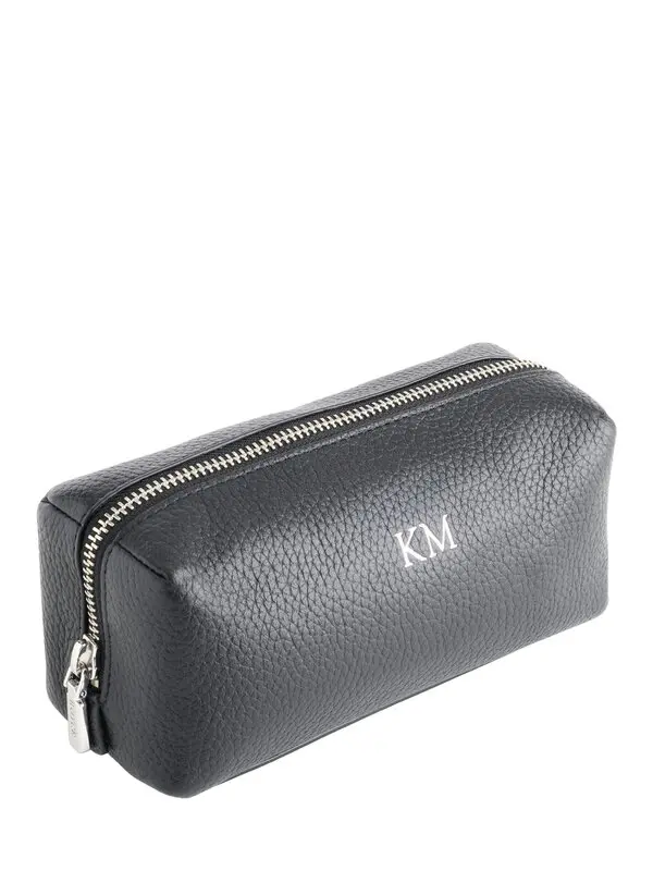 ROYCE NEW YORK Compact Travel Organizer Bag In Pebble Grain Leather With Zippered Closure - Black