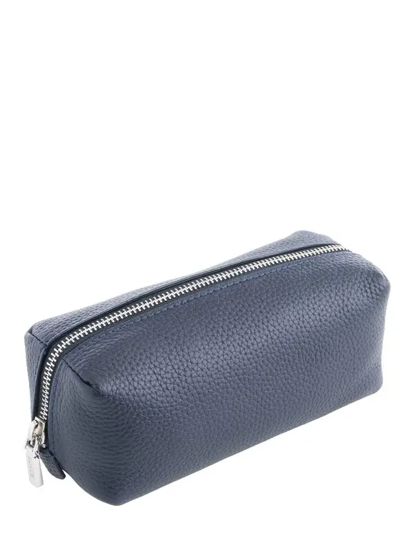ROYCE NEW YORK Compact Travel Organizer Bag In Pebble Grain Leather With Zippered Closure - Blue