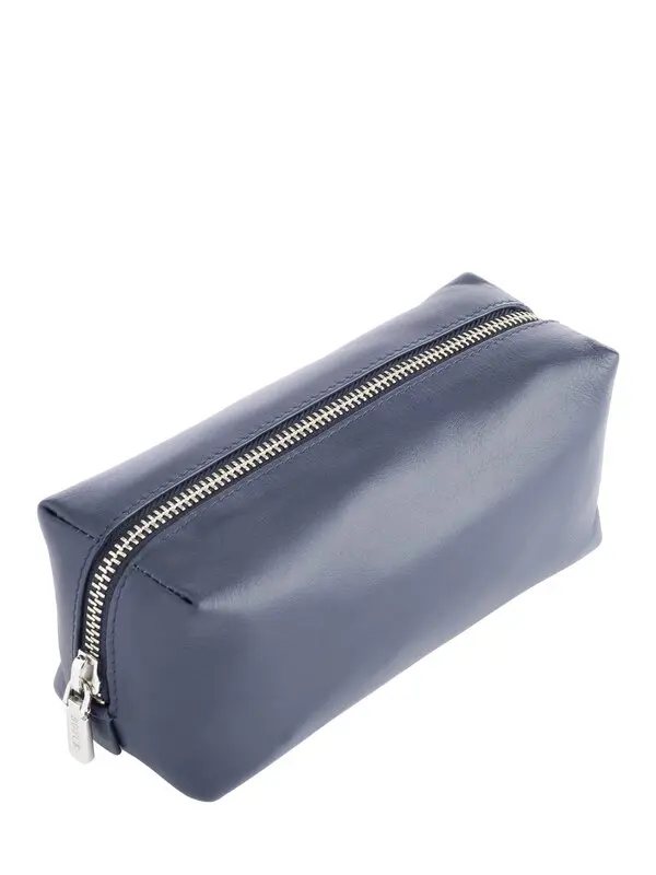 ROYCE NEW YORK Compact Travel Organizer Bag In Pebble Grain Leather With Zippered Closure - Blue