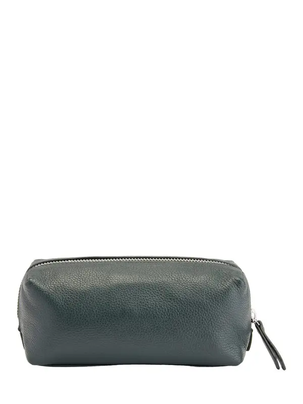 ROYCE NEW YORK Compact Travel Organizer Bag In Pebble Grain Leather With Zippered Closure - Dark Green