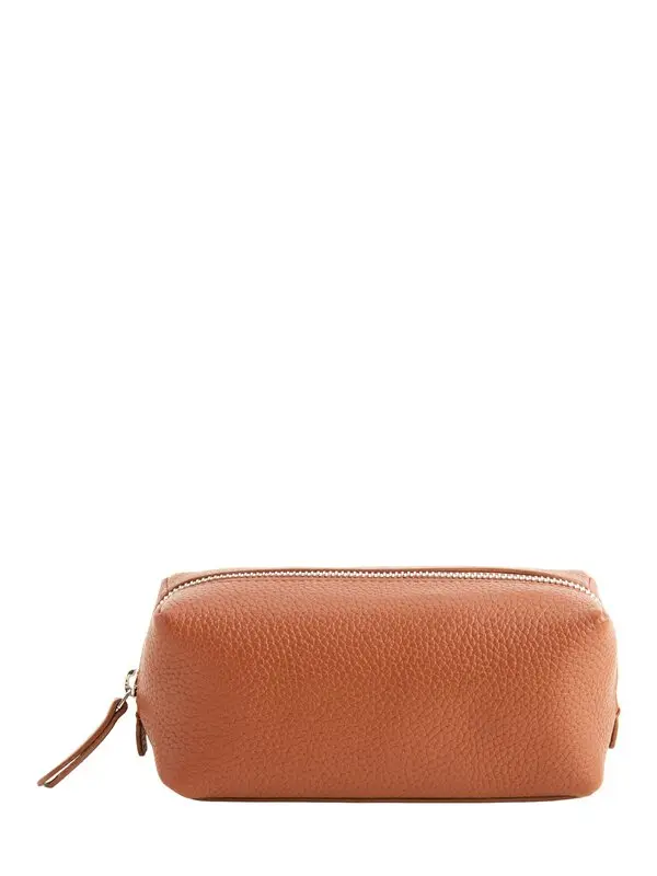 ROYCE NEW YORK Compact Travel Organizer Bag In Pebble Grain Leather With Zippered Closure - Tan
