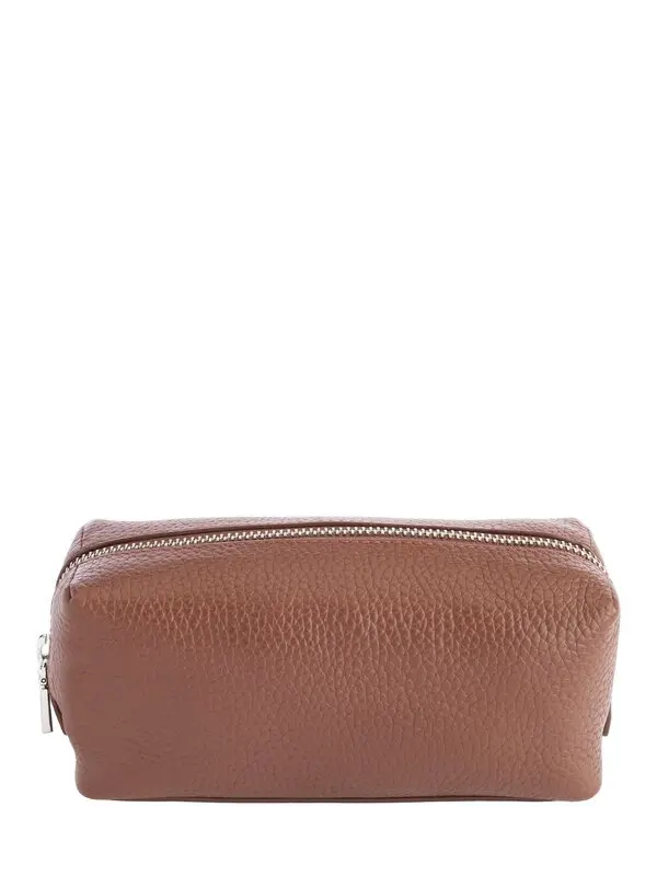 ROYCE NEW YORK Compact Travel Organizer Bag In Pebble Grain Leather With Zippered Closure - Tan