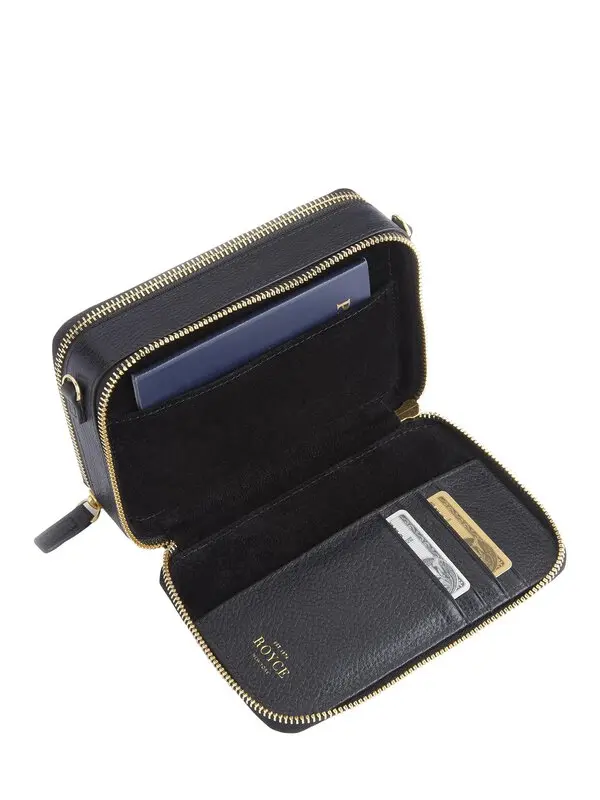 ROYCE NEW YORK Pebble Leather Camera Crossbody Bag - Black