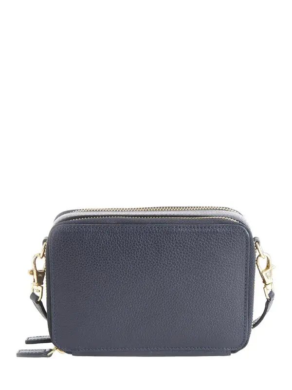 ROYCE NEW YORK Pebble Leather Camera Crossbody Bag - Blue