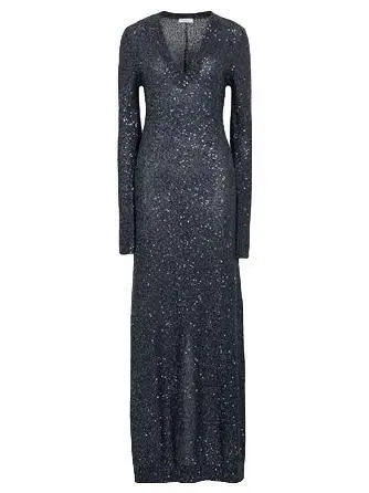 Brunello Cucinelli Sequined V-neck Maxi Dress - Grey