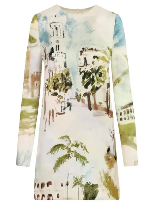 Oscar De La Renta Dominican Landscape Shift Dress - Neutrals