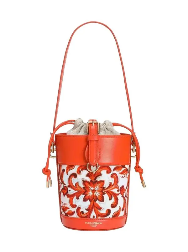 Dolce & Gabbana Capri Canvas Bucket Bag With Majolica Print - Orange