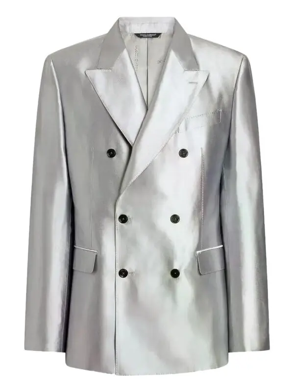 Dolce & Gabbana Sicilia Light Double-breasted Silk Shantung Jacket - Silver