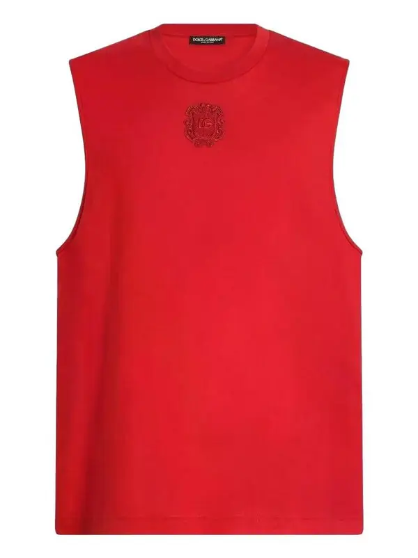 Dolce & Gabbana Cotton Tank Top With Patch - Red