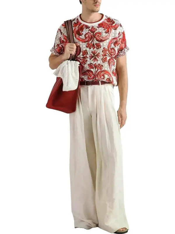 Dolce & Gabbana Pleated Cotton Linen Trousers - Neutrals