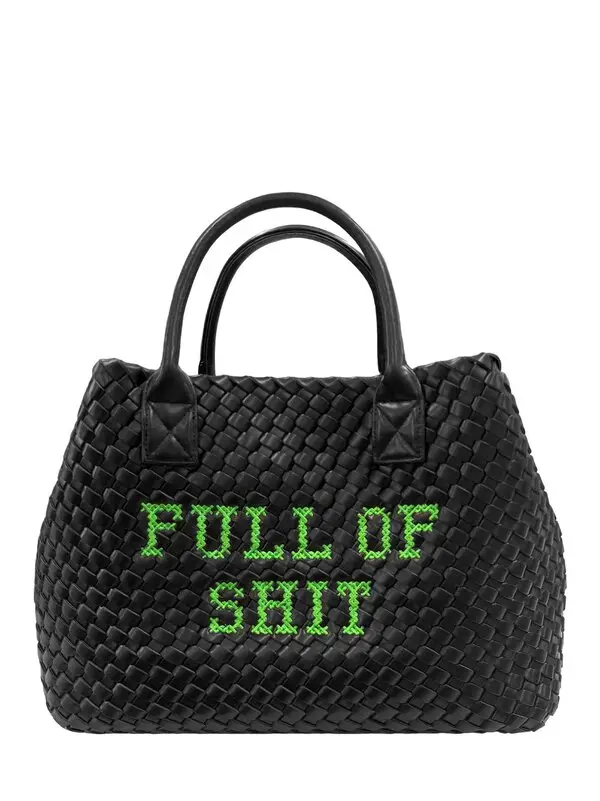 LILLY LOVES Woven Vegan Leather Shoulder Bag - Black
