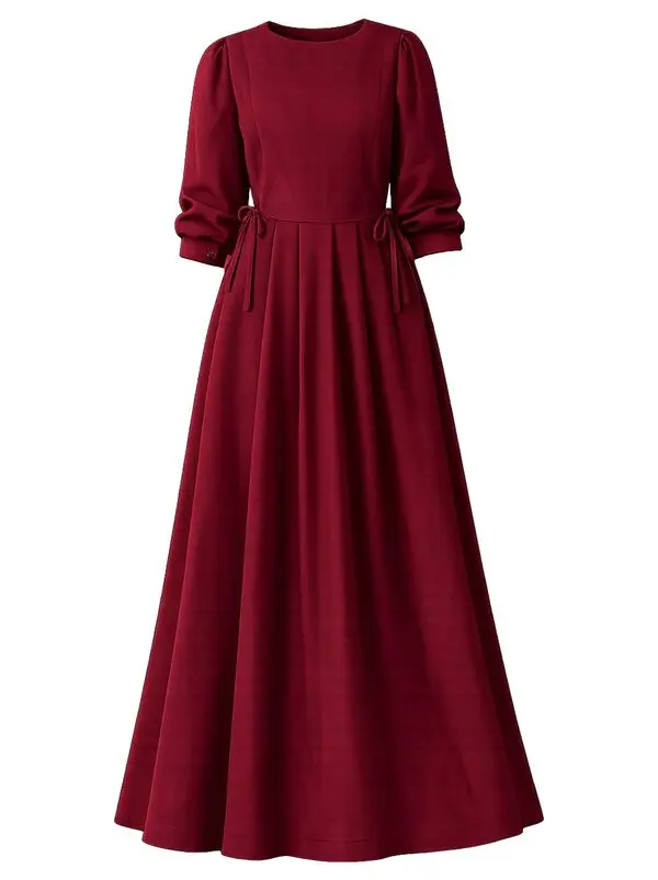 NIKKA PLACE Long Sleeve Linen Maxi Dress - Red