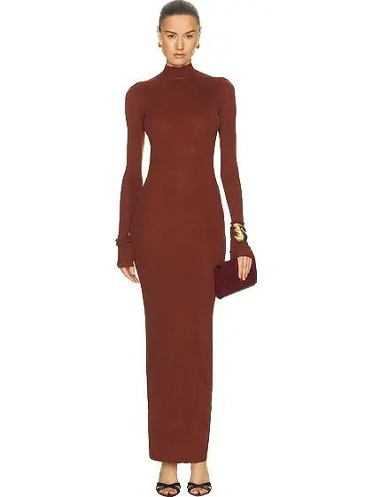 SAME Shimmer Mockneck Dress - Rust