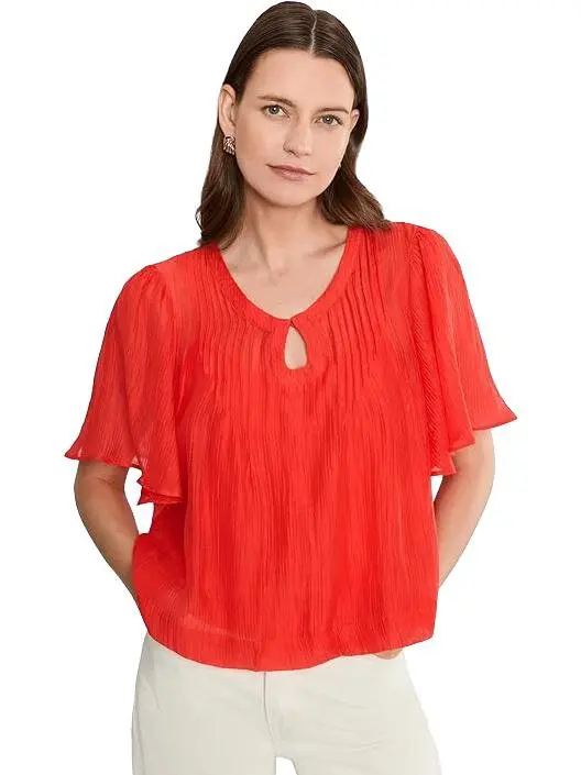 Vince Camuto Front Cutout Flutter Sleeve Blouse - Red