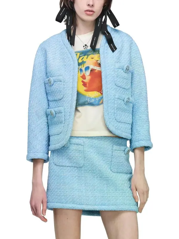 Marc Jacobs Pop J Tweed Cropped Jacket - Blue