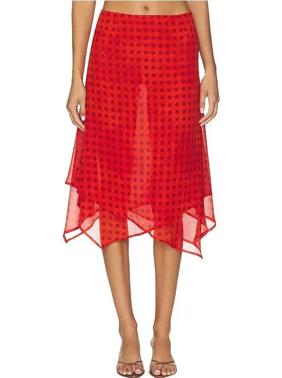 MORE TO COME Landry Midi Skirt In Red - Red Dot
