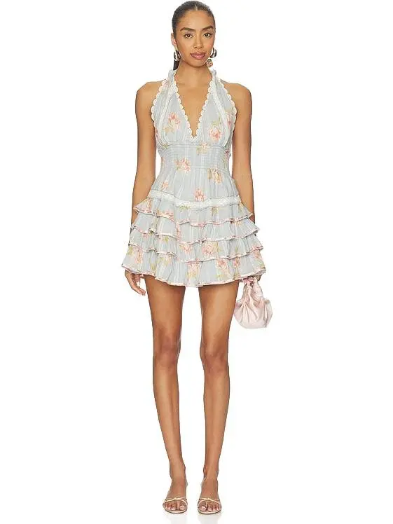LoveShackFancy Kerch Dress With Tiered Skirt And Lace Trim - Rustic Sky