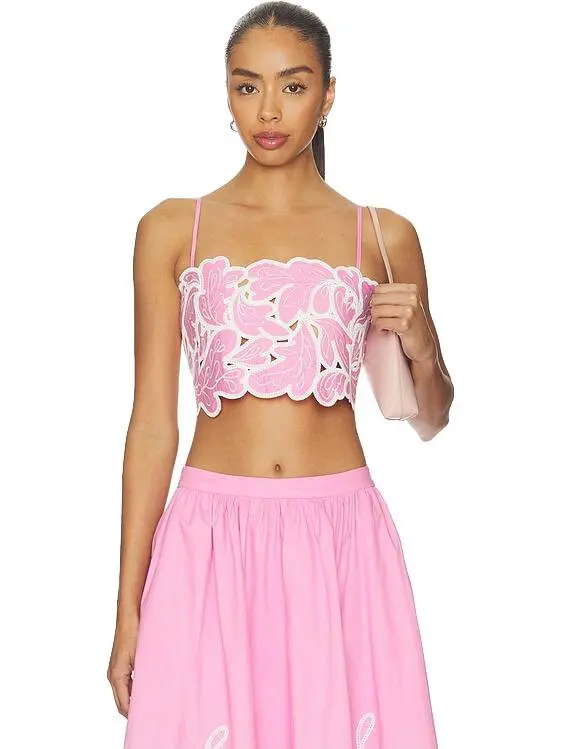 Cinq À Sept Paisley Bloom Embroidered Caterina Top - Rosewater Pink & White