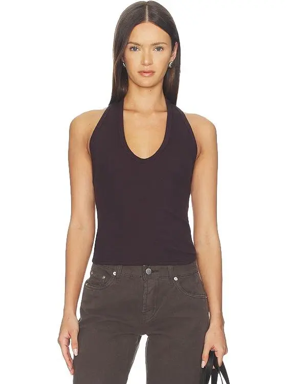 Enza Costa Cotton Rib U Halter Tank - Black Orchid