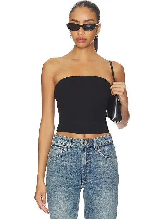 Enza Costa Cotton Rib Bandeau Top - Black