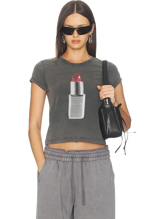 Alexander Wang Cropped T-shirt With Graphic Detail - Washed Black