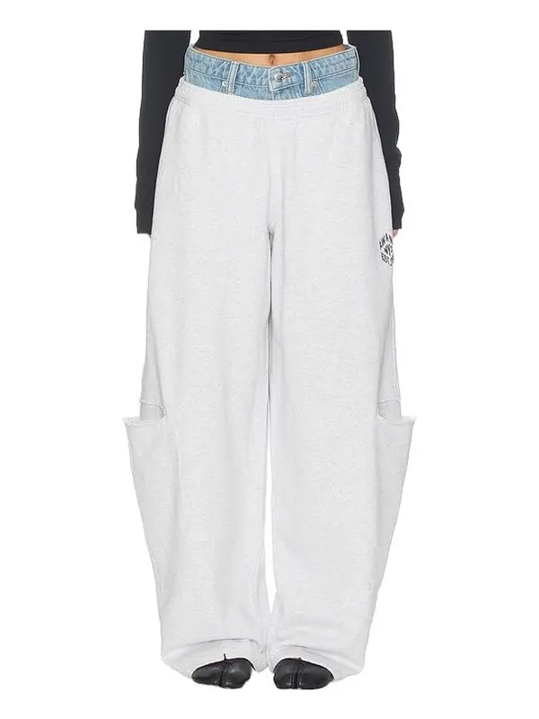 Alexander Wang Prestyled Slashed Sweatpant With Denim Waistband - Light Heather Grey & Vintage Light Indig